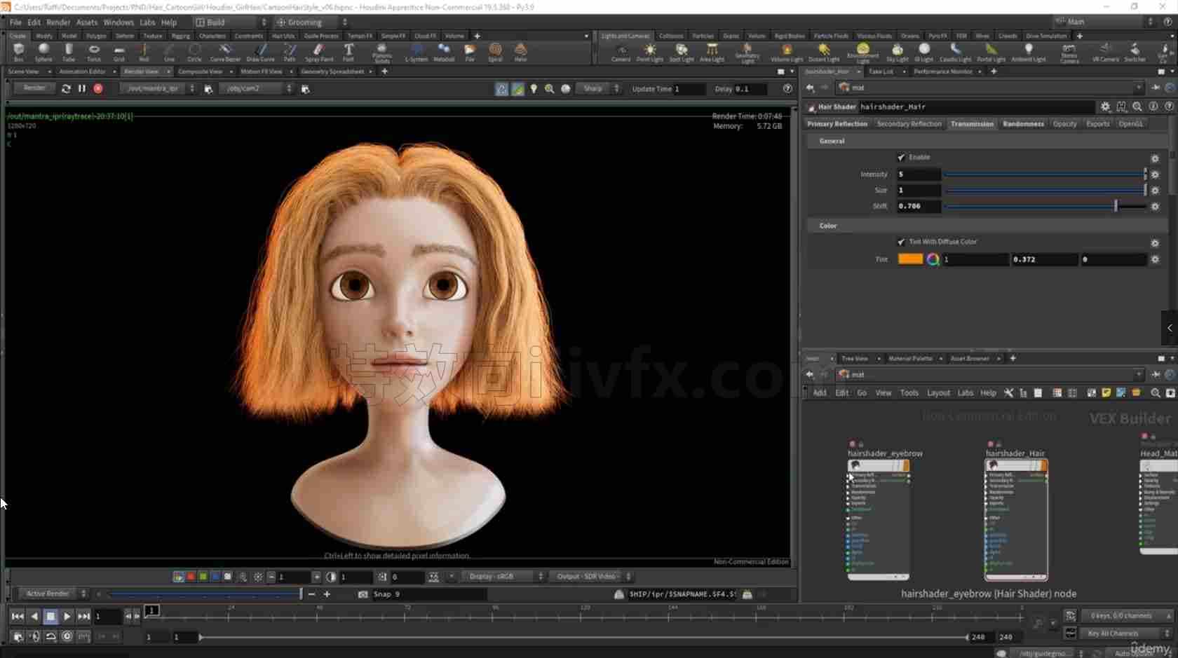 Houdini毛发头发制作教程 Udemy – Intro To Hair And Fur In Houdini 19.5 - B站/公众号:特效向